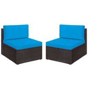 devoko 2 pieces patio furniture sets all-weather outdoor sectional armless sofa (blue)