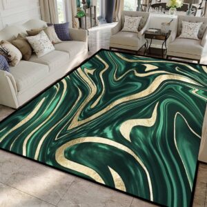 Green and Gold Marble Swirl Modern Abstract Emerald Green Area Rug for Living Room Bedroom Ultra Soft Carpet Under Dining Table Non-Slip Floor Mat Aesthetic Home Office Carpets