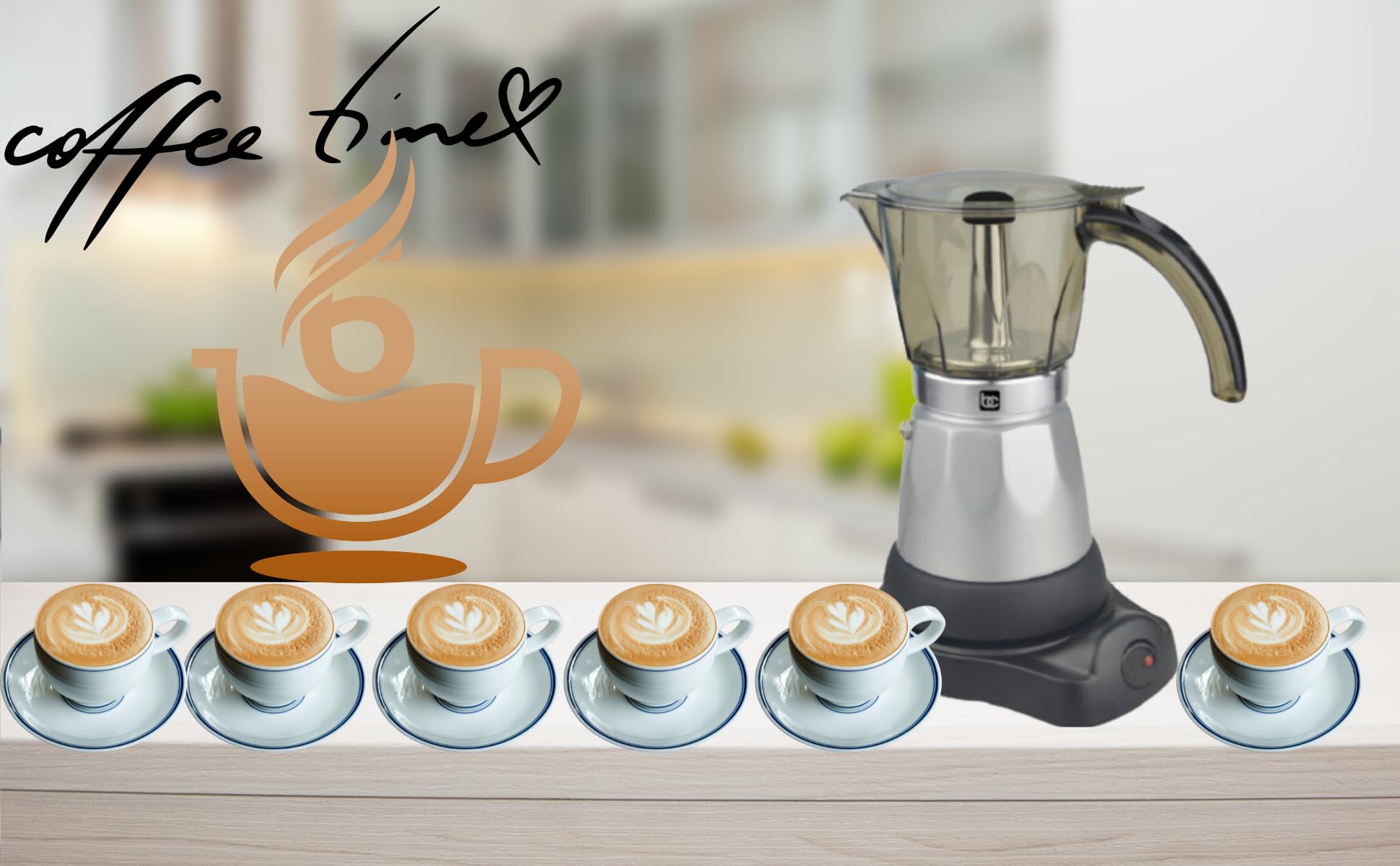 Bene Casa Espresso Coffe Maker, 6 Cup,Electric Maker Portable Cafetera Electrica| Trasparent Carefa, De 6 Tasas, Para Cafe' Espresso,Baso Trasparente.