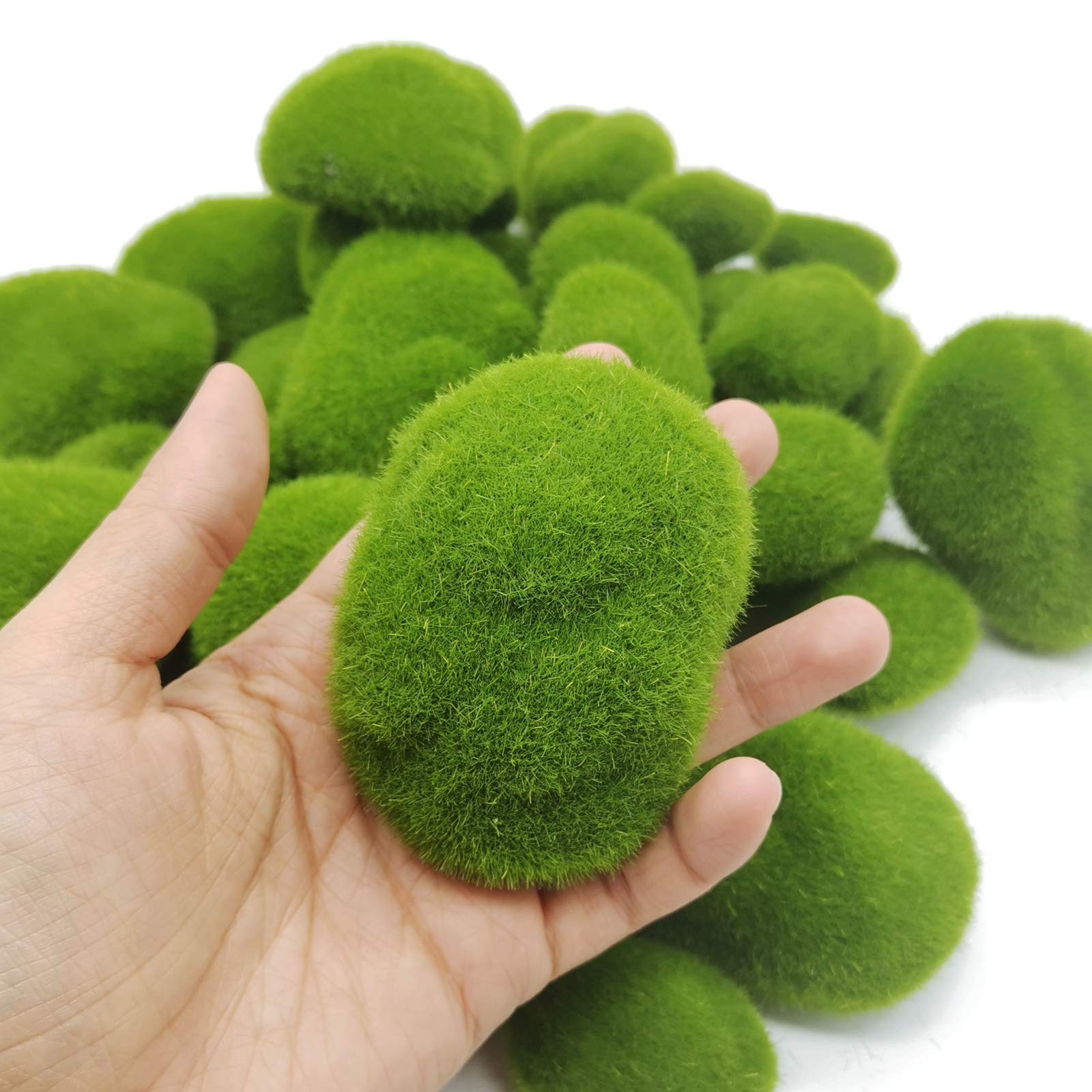 TIHOOD 40PCS Artificial Moss Rocks (4 Sizes), Green Moss Decor for Floral Arrangements, Fairy Gardens and Crafting