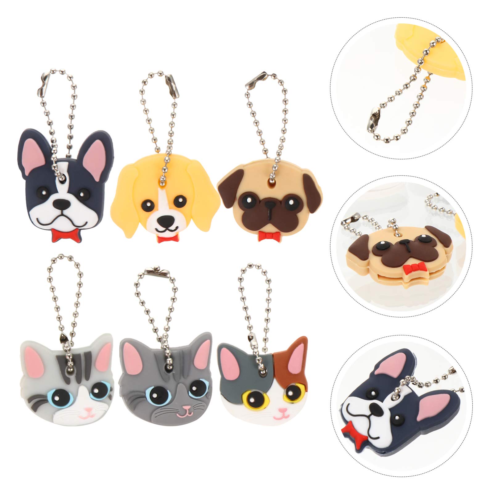 6pcs Key Caps Covers Cute Dog and Cat Key Identifier Caps Key ID Rings Key Rings Creative Animal Key Holder for Kid Toy Ornament Souvenirs