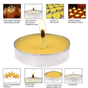 OUO Tea Lights Candles, 50 Pack Smokeless Candles,Small Candles, Dripless & Long Lasting Mini Tealight Candles for Mood, Dinners, Parities, Home, Decoration, Wedding, Crafts(Yellow)