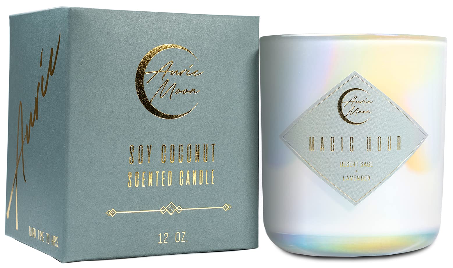 Auric Moon | Desert Sage + Lavender Scented Luxury Soy Coconut Candle for Women | Slow 70+ Hour Burn | Wood Crackling Wicks | Hand-Poured in California