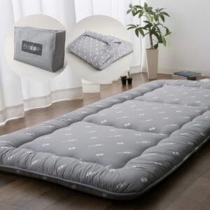 emoor japanese floor futon set (mattress, cover & storage case) -kyoto- full size (55x80in) gray, sleeping mat tatami bed pad