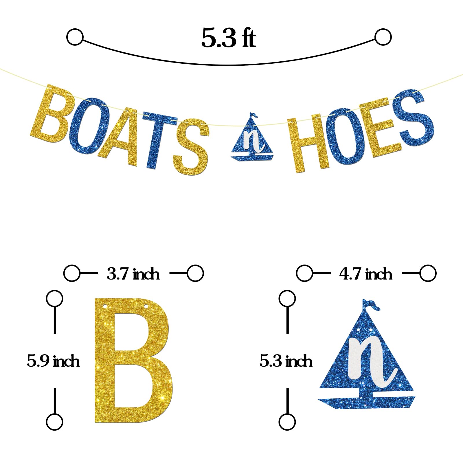 Maicaiffe Boats N Hoes Banner - Nautical Cruise Themed Birthday Party Decorations - Wedding - Baby Shower - Bachelorette/Bridal Shower Party Decorations Glitter