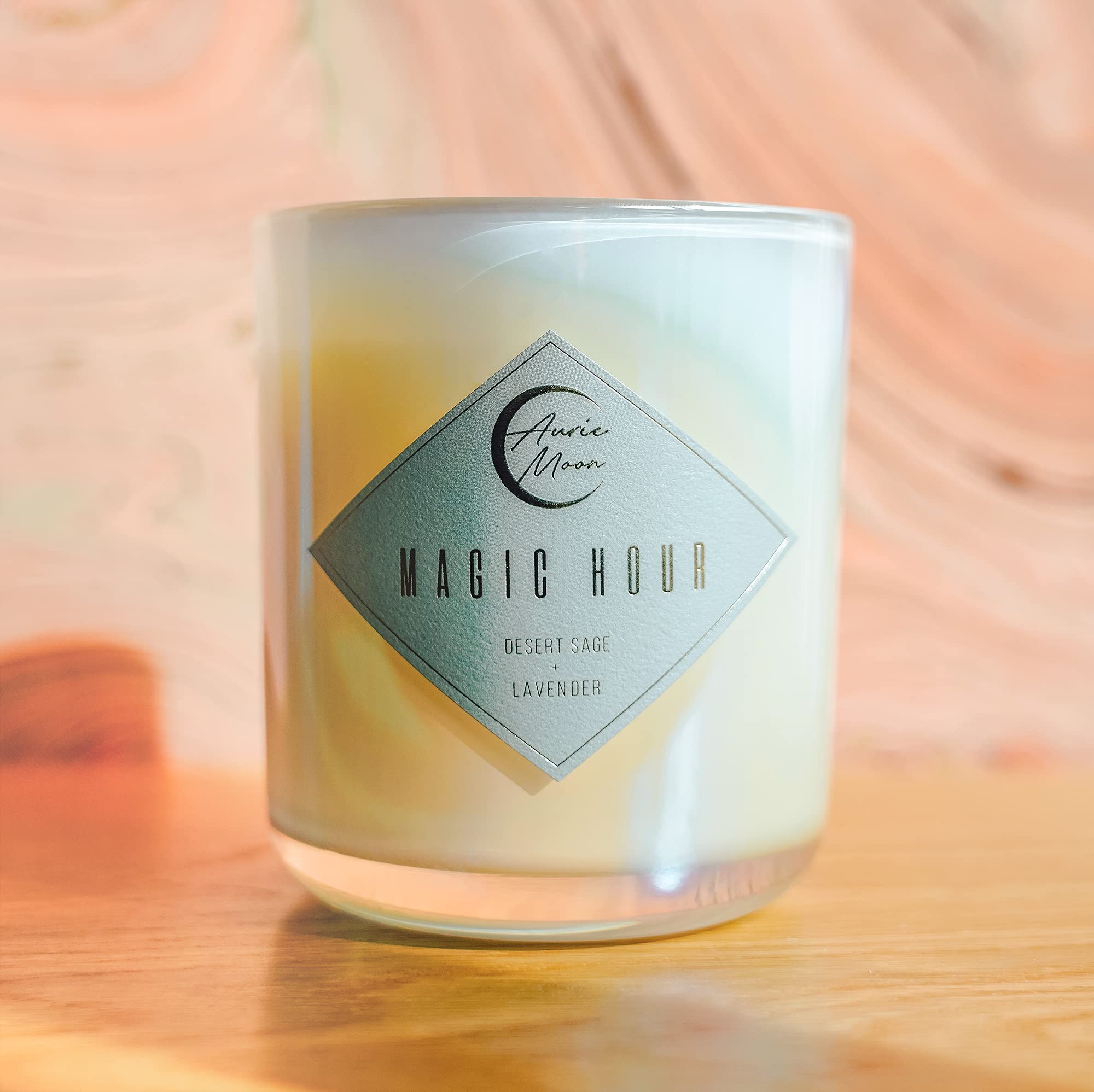 Auric Moon | Desert Sage + Lavender Scented Luxury Soy Coconut Candle for Women | Slow 70+ Hour Burn | Wood Crackling Wicks | Hand-Poured in California