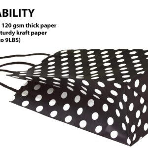 Dsquare 12ct Food Safe Premium Paper & Ink, Polka Dots Color Kraft Bag with Handle 8.5 x 5.25 in - Party Favor Gift Bags with Handle, Color Goody Bag, Environmentally Safe (Small, Black)