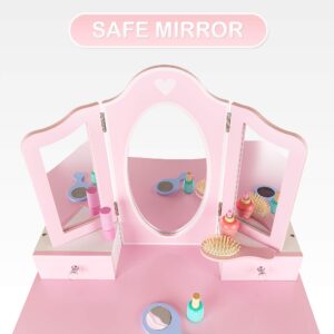 Green series Kinderplay | Kids Vanity - Little Girls Vanity Set with Mirror and Stool | Vanity for Girls | Kids Vanity Set with Mirror Age 4-9 | Vanity Kids Makeup | Pink GS3300