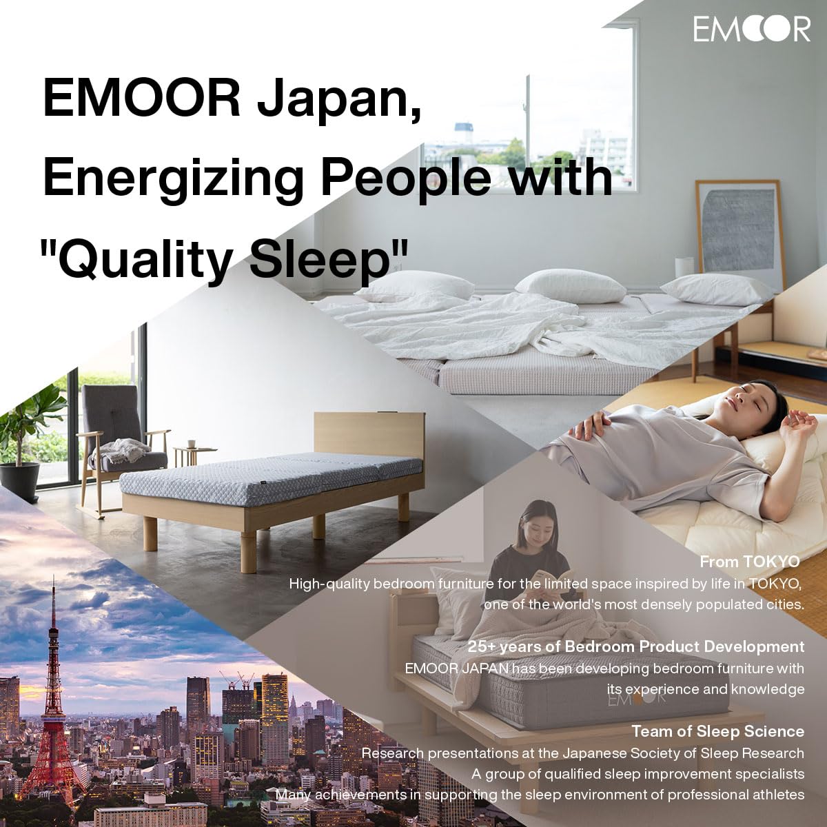 EMOOR Wood Slatted Folding Rollaway Platform Bed SUNOKO-MEHOL Twin for Japanese Futon Mattress (Walnut), Foldable Sleeping Bed Guest Student Dormitory Tatami Mat