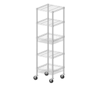 Home Storage Space HSS 5 Tier Wire Shelving Tower with Casters, 16 inch x16 inch x53.7 inch H, Chrome