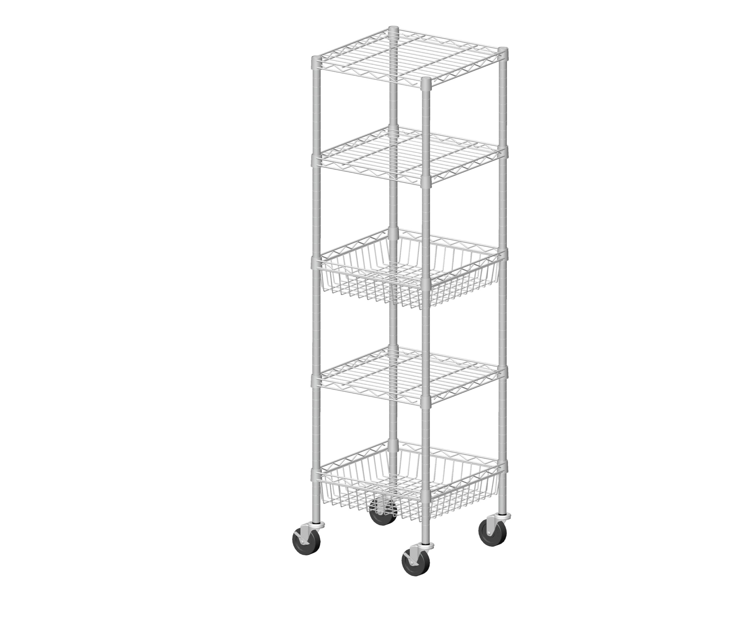 Home Storage Space HSS 5 Tier Wire Shelving Tower with Casters, 16 inch x16 inch x53.7 inch H, Chrome