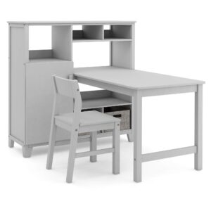 Martha Stewart Kids' Media System with Desk Extension and Chair (Gray) – Wooden Cubby Storage Organizer and Computer Study Table for Home School