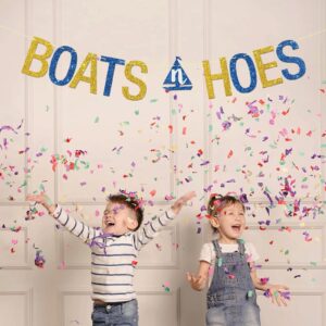 Maicaiffe Boats N Hoes Banner - Nautical Cruise Themed Birthday Party Decorations - Wedding - Baby Shower - Bachelorette/Bridal Shower Party Decorations Glitter