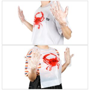 50pcs Crab Lobster Bibs and 50 Pairs of Plastic Disposable Gloves Disposable Adult Crab Feast Bibs for Seafood(Crab Style)