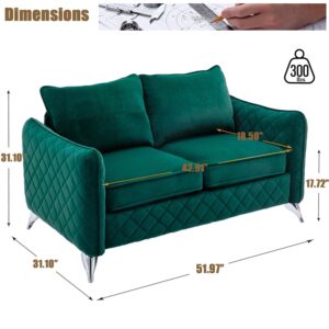 Altrobene Velvet Loveseat, Modern Sofa Chair Couch for Two People, Soft Upholstered, Silver Tone Metal Legs, Christmas Green