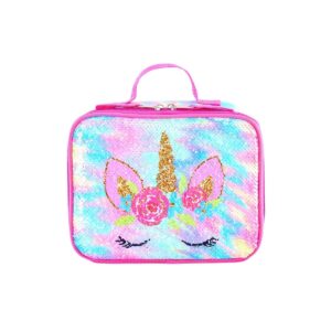 kk crafts cute insulated lunch box for girls boys kids toddlers preschool kindergarten elementary(small,sequin rainbow unicorn)