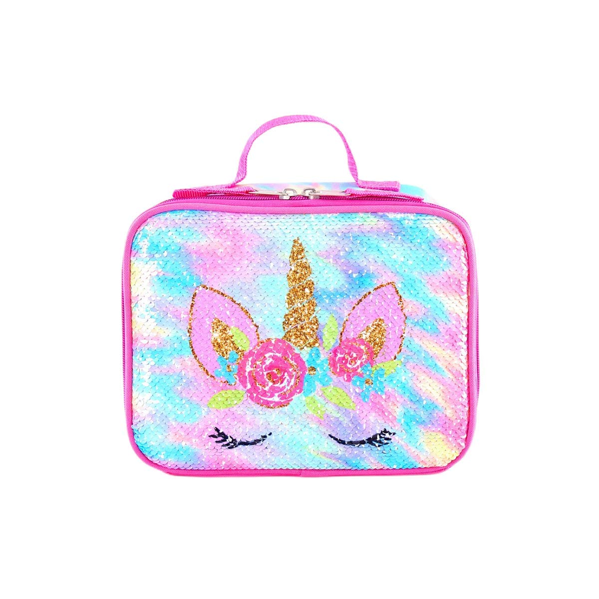 KK CRAFTS Cute Insulated Lunch Box For Girls Boys Kids Toddlers Preschool Kindergarten Elementary(Small,Sequin Rainbow Unicorn)