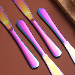 Berglander Rainbow Dinner Knives Set Of 12, Stainless Steel Titanium Plating Shiny Colorful Dinner Knife, Mutil Color Butter Knife Spreader Table Knives Sturdy And Dishwasher Safe