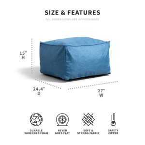 Big Joe Imperial Lounger Ottoman Foam Filled Bean Bag with Removable Cover, Pacific Blue Union, Durable Woven Polyester, 2 feet