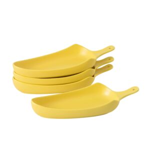 bruntmor pre-seasoned 5" matte ceramic cast iron skillet look serving dessert appetizer plates, dishwasher and oven safe, dinner set of skillet - set of 4 (yellow)