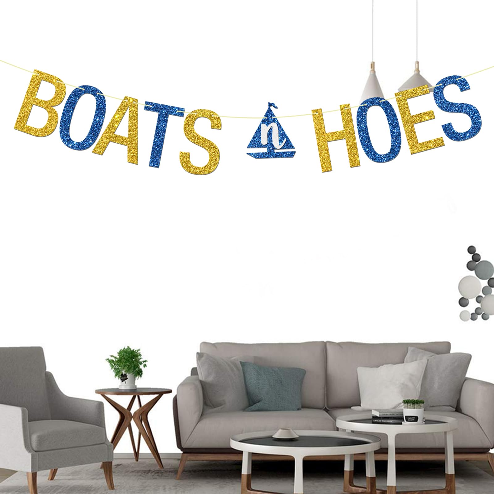 Maicaiffe Boats N Hoes Banner - Nautical Cruise Themed Birthday Party Decorations - Wedding - Baby Shower - Bachelorette/Bridal Shower Party Decorations Glitter