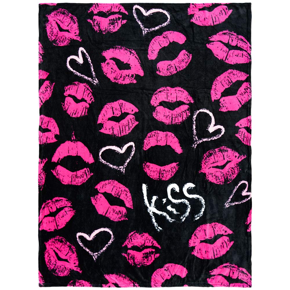 Infinity Republic - Kiss Kiss Black & Pink Soft Fleece Throw Blanket for Valentines Day Gifts- 50x60 Perfect for Living Rooms, Bedrooms, Kids' Rooms, Outdoors