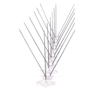 Bird Barrier Bird-Flite Stainless Steel Bird Spikes | Metal Pins Strips with Plastic Base, Clear Glue Adhesive Included - Wide (5in) - 10 Ft. Length