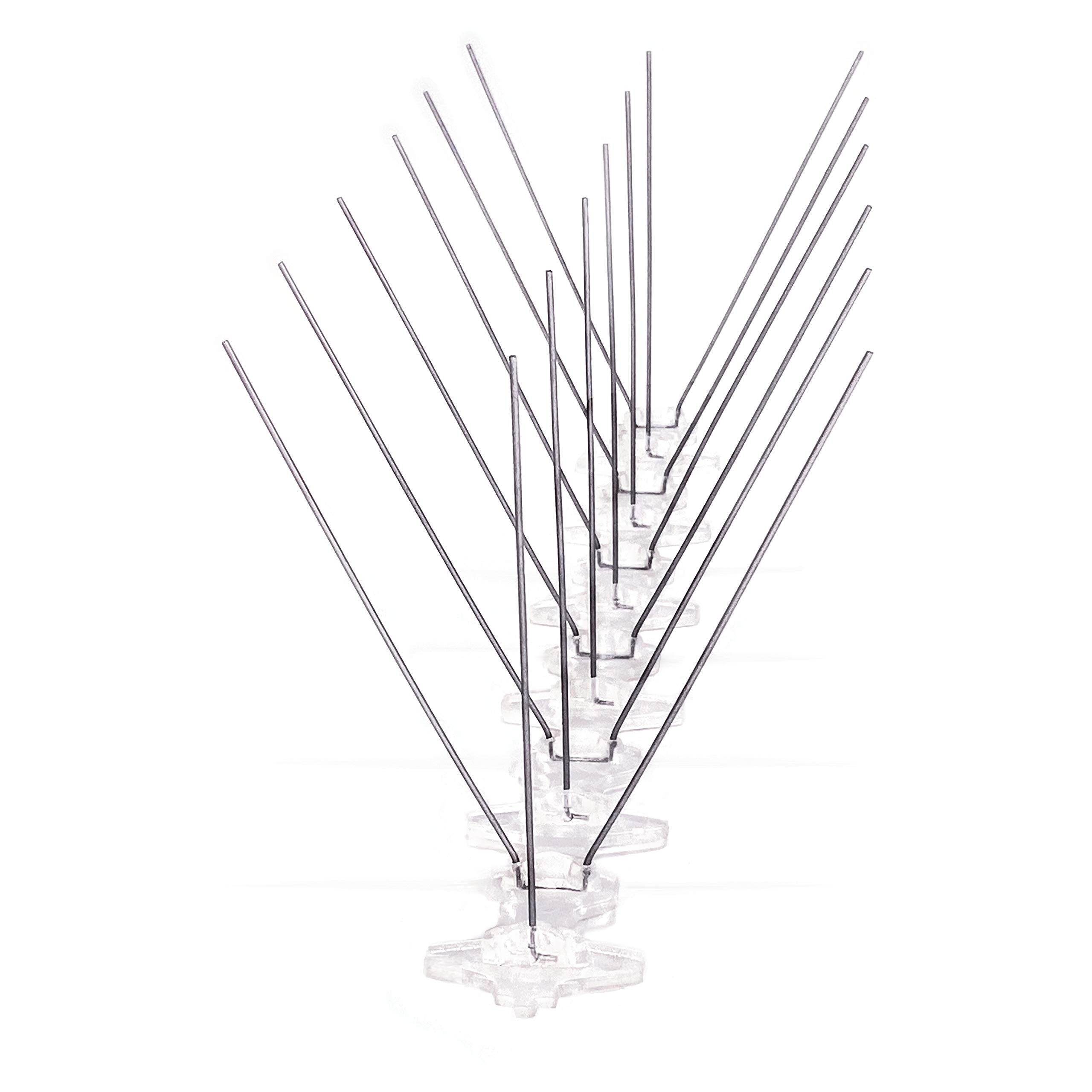 Bird Barrier Bird-Flite Stainless Steel Bird Spikes | Metal Pins Strips with Plastic Base, Clear Glue Adhesive Included - Wide (5in) - 10 Ft. Length