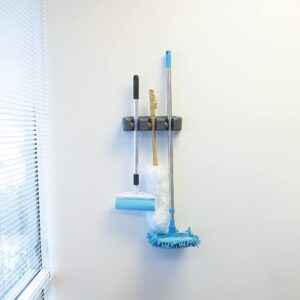 Grip & Store Magic Holder, 3-Position Broom and Mop Holder, Tool Organizer, Easy Install, Household Organization, Gray