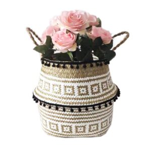 shlutesoy Woven Sundries Basket,Nordic Woven Basket Plant Rattan Box Sundries Organizer Desktop Container Holder Black M