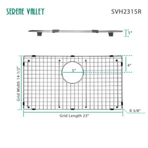 Serene Valley Sink Bottom Grid 23" X 14-1/2", Rear Drain with Corner Radius 3/8", Sink Protector SVH2315R