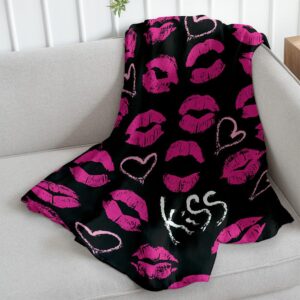 infinity republic - kiss kiss black & pink soft fleece throw blanket for valentines day gifts- 50x60 perfect for living rooms, bedrooms, kids' rooms, outdoors