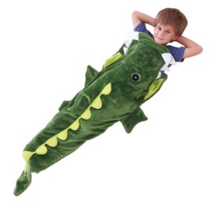 crocodile animal tail blanket, soft flannel fleece snuggle blanket sleeping bag for kids teen boys girls