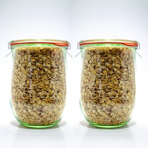 Weck Jars - 33.8 fl. oz Weck Tulip Jars 1 Liter - Sour Dough Starter Jars - Large Glass Jars for Sourdough Suitable for Canning and Storage - (2 Jars, Glass Lids & Wooden Lids)