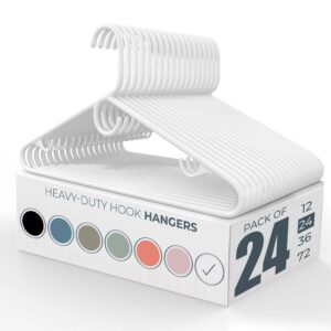 24pk heavy duty plastic clothes hangers bulk large strap hooks | 20 30 50 100 pack available | strong plastic hangers | jacket coat hangers | plastic hanger for closet and clothing hangars (white)