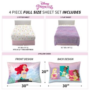 Disney Princess Kids Bedding Super Soft Microfiber Sheet Set, Full, "Official" Disney Product By Franco