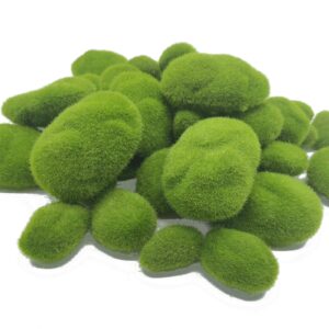 TIHOOD 40PCS Artificial Moss Rocks (4 Sizes), Green Moss Decor for Floral Arrangements, Fairy Gardens and Crafting