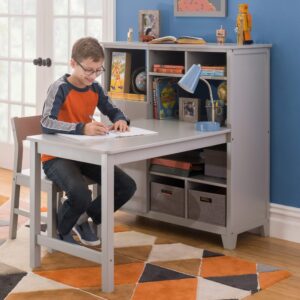 martha stewart kids' media system with desk extension and chair (gray) – wooden cubby storage organizer and computer study table for home school