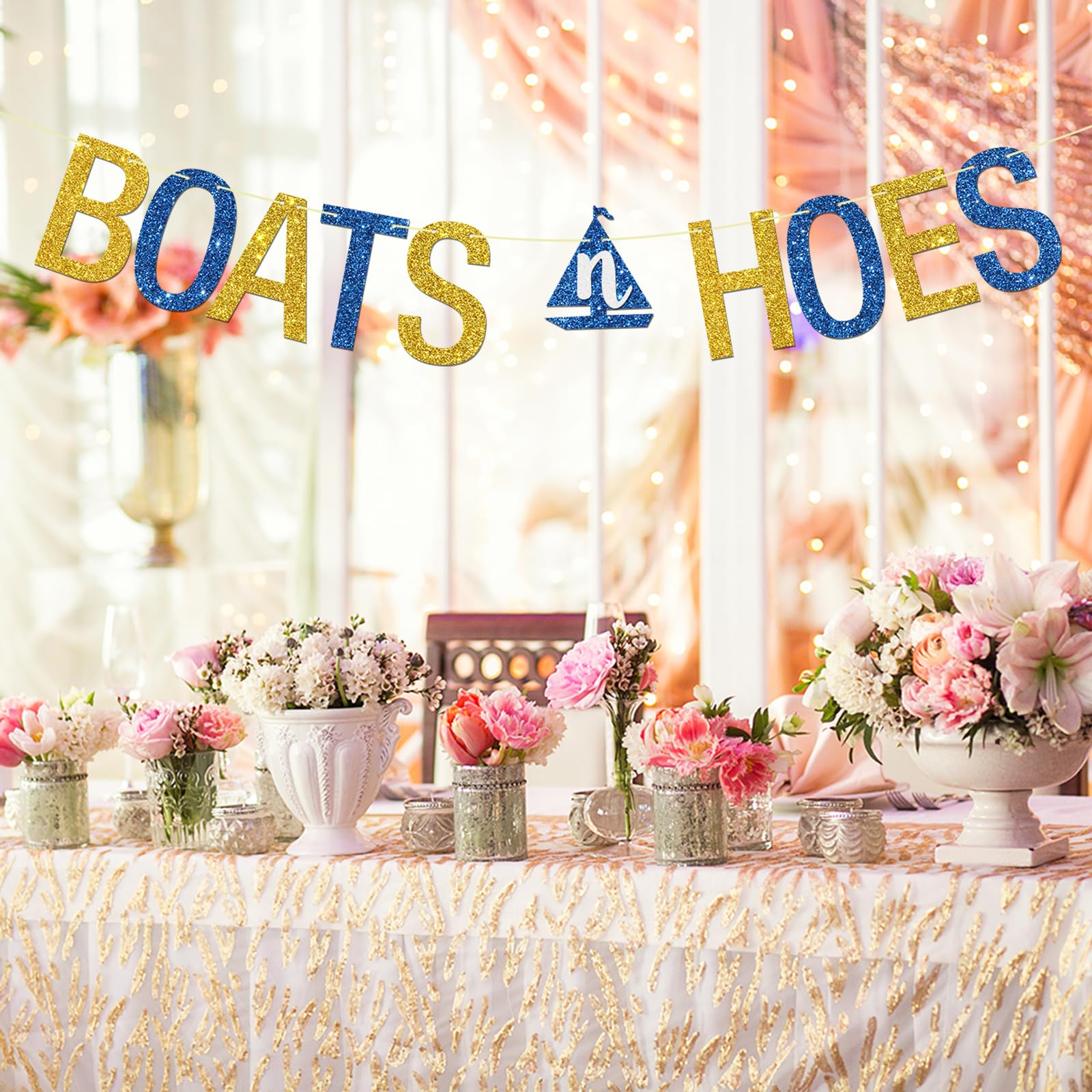 Maicaiffe Boats N Hoes Banner - Nautical Cruise Themed Birthday Party Decorations - Wedding - Baby Shower - Bachelorette/Bridal Shower Party Decorations Glitter