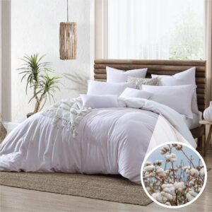 swift home valatie 100% cotton garment washed & dyed reversible bedding duvet cover set, all season & breathable, oeko-tex certified – lavender/white, king/cal king (comforter not included)