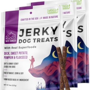 Wild Nature Duck Jerky Dog Treats | Healthy, All-Natural Duck Jerky Sticks Made in The USA Only | High Protein, Soft Chew Dog Jerky Treats | Grain Free Superfoods | Perfect Training Treats | 3 Pack