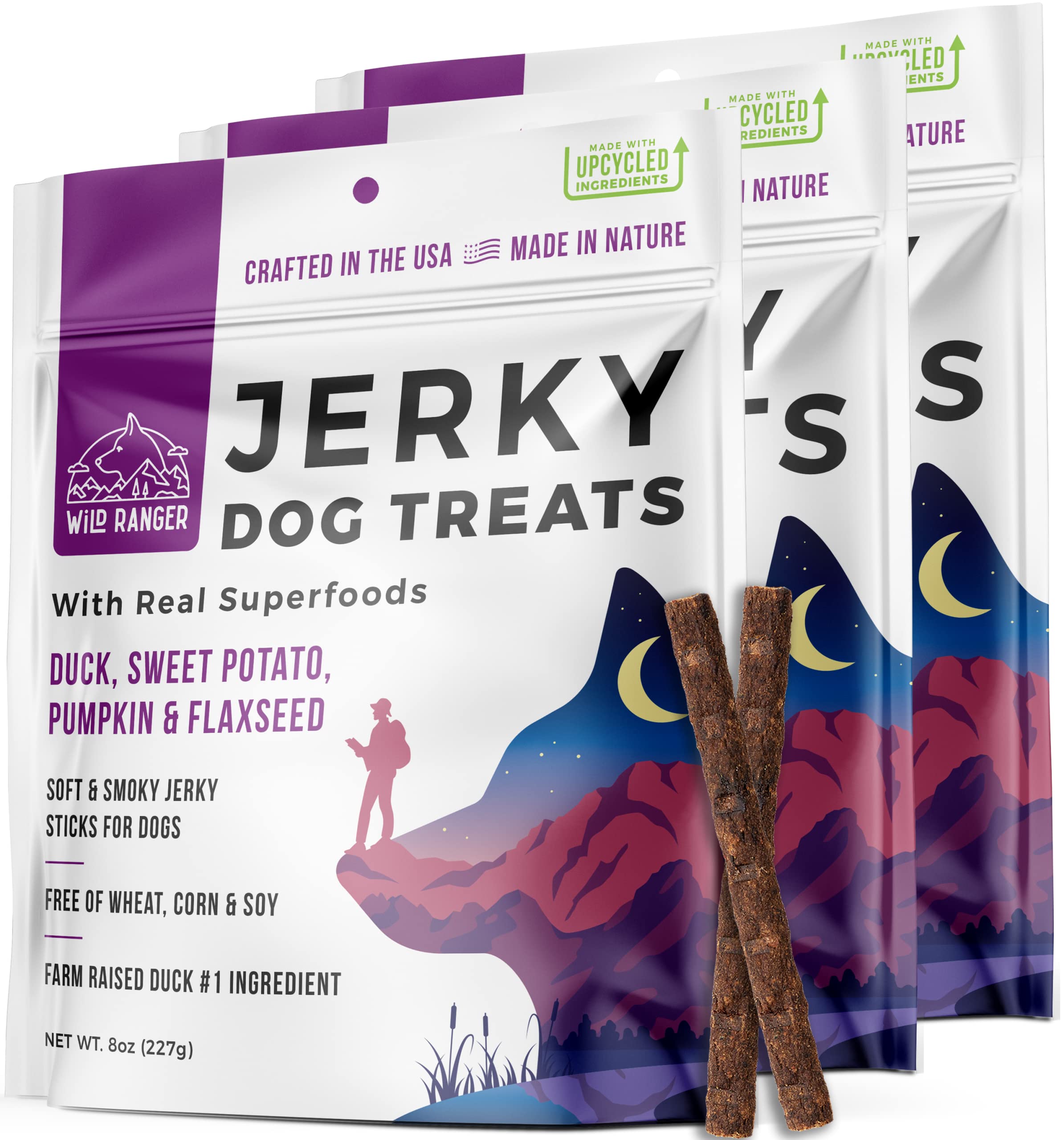 Wild Nature Duck Jerky Dog Treats | Healthy, All-Natural Duck Jerky Sticks Made in The USA Only | High Protein, Soft Chew Dog Jerky Treats | Grain Free Superfoods | Perfect Training Treats | 3 Pack