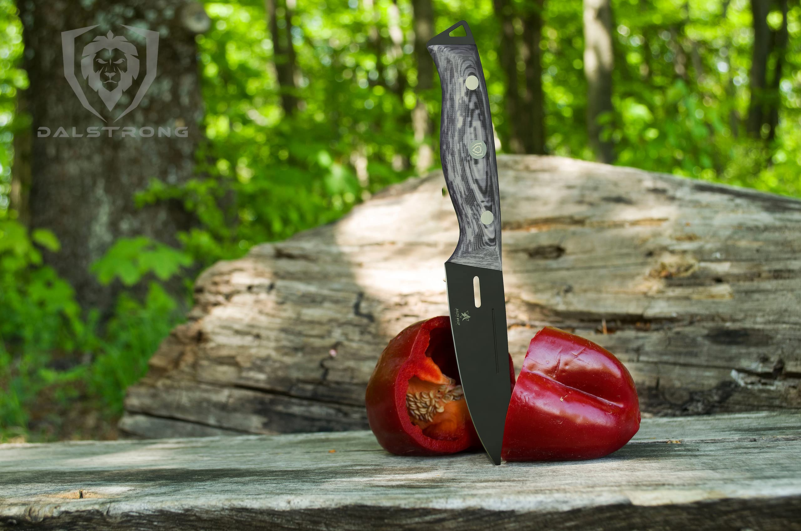 Dalstrong Paring Knife - 4 inch - Delta Wolf Series Knife - Ultra-Thin & Zero Friction Blade - HC 9CR18MOV Steel - Black Titanium Nitride Coating - G10 Camo Handle Kitchen Chef Knife - Leather Sheath