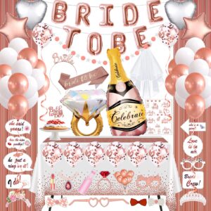 bachelorette party decorations naughty, rose gold bridal shower party decor and supplies kit - bachelorette veil, bride to be sash & balloons, photobooth props tiara tattoos