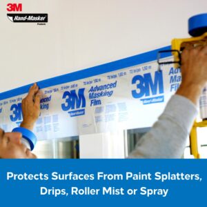 3M Hand Masker Advanced Masking Film, 8 Rolls, 72 in x 90 ft, Static Cling Keeps Film in Place, Prevents Liquids From Bleeding Through, Flake Resistant, For Indoors & Outdoors Use (AMF72-8C)