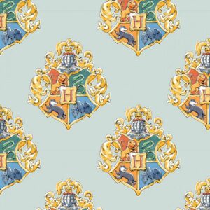 harry potter wizarding world watercolor crest light blue premium quality 100% cotton fabric by the yard.