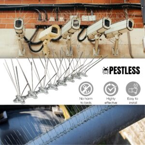 Pestless Upgraded Bird Spikes 10 Pack - 12-Inch Deterrent, 5 Spikes, Wide Coverage, Adjustable Strip Length - Stainless Steel Repeller Against Pigeons, Squirrels, Animals - Easy Mounting