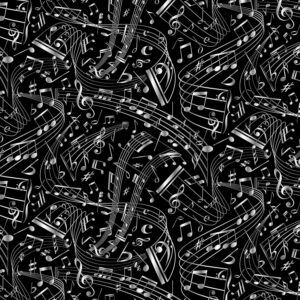 timeless treasures music black swirling music notes premium quality 100% cotton fabric by the yard.