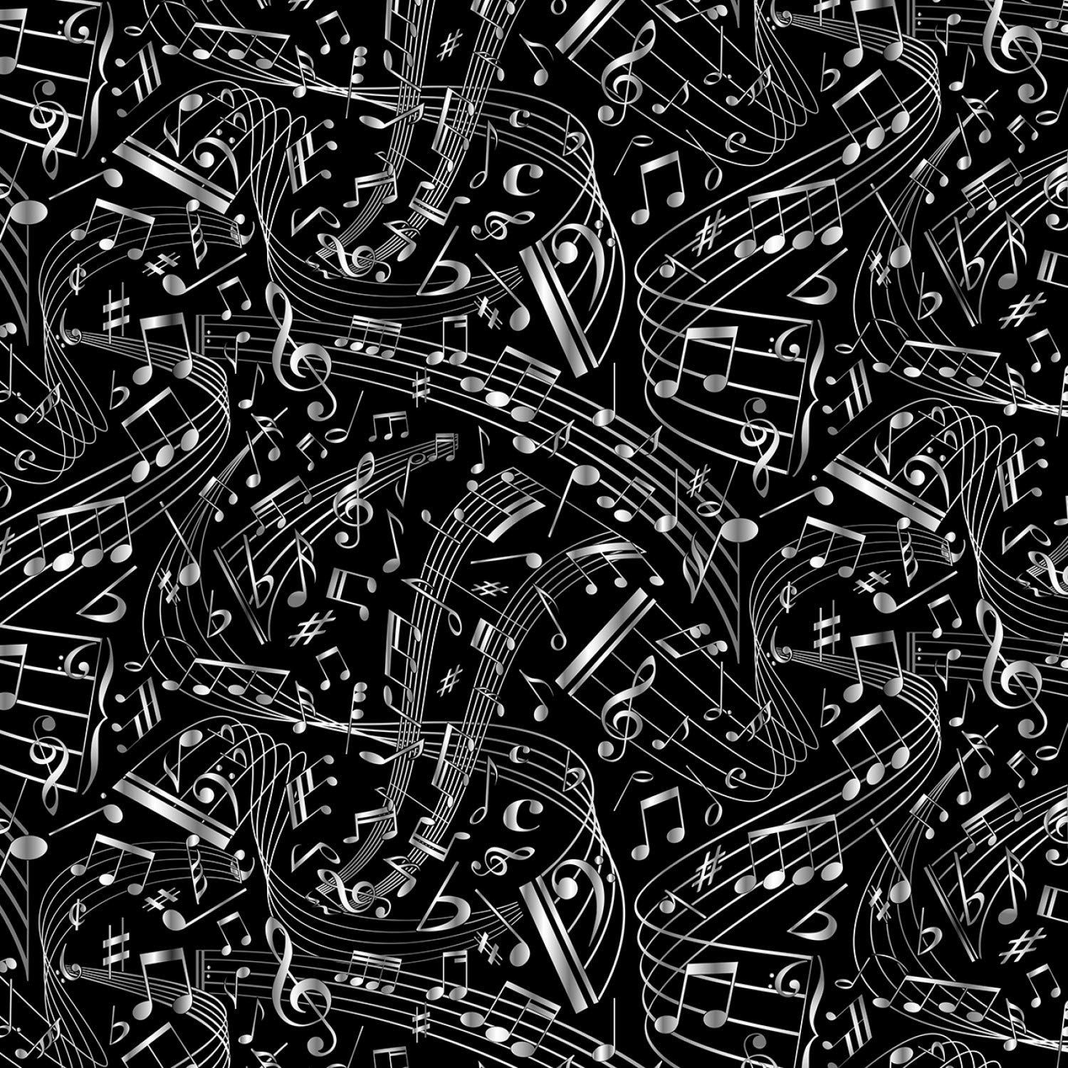 Timeless Treasures Music Black Swirling Music Notes Premium Quality 100% Cotton Fabric by The Yard.