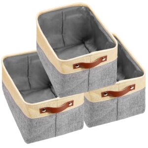 vextronic collapsible storage bins, fabric storage baskets for shelves, canvas decorative storage bins with handles, foldable storage baskets for organizing toys clothes closet, gray & beige 3 pack